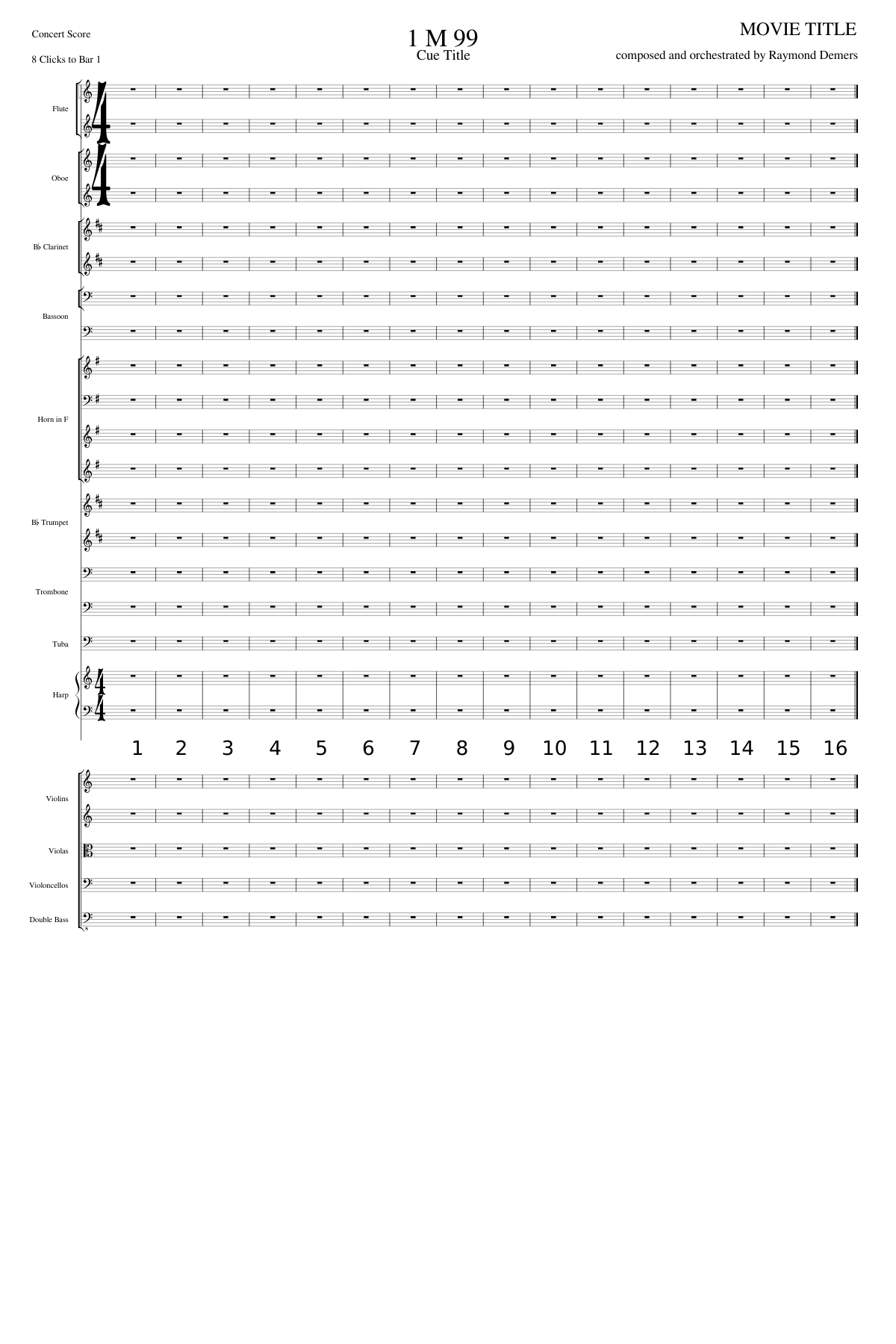 Conductor's Film Score Template Sheet Music for Piano, Trombone, Tuba ...