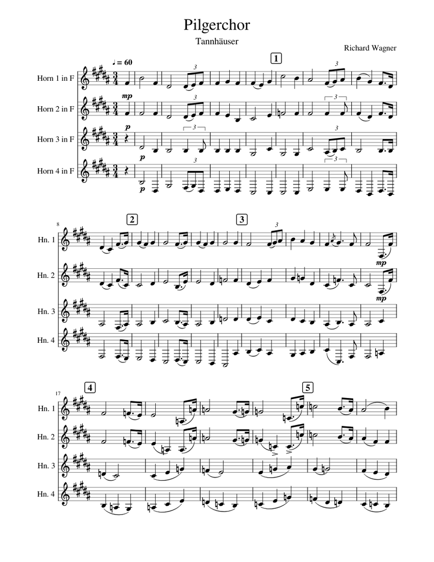 Wagner - Pilgerchor aus Tannhäuser (Horn Quartet) Sheet music for French horn (Brass Quartet ...
