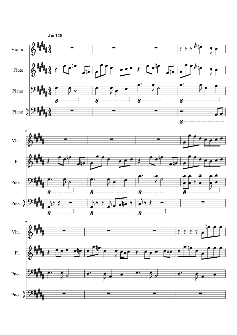 Undertale - sans Sheet Music for Piano, Flute, Violin (Mixed Quartet ...