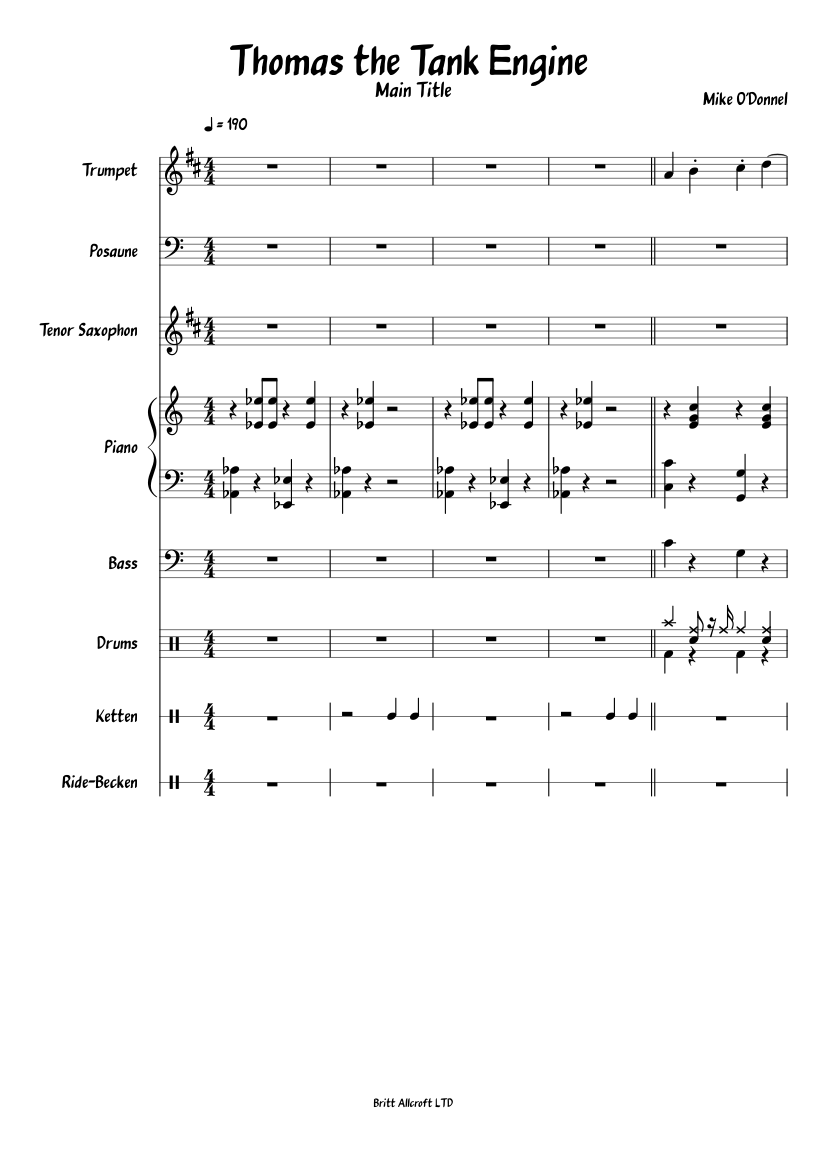 Thomas the Tank Engine Jazz Combo Sheet music for Piano, Trombone ...