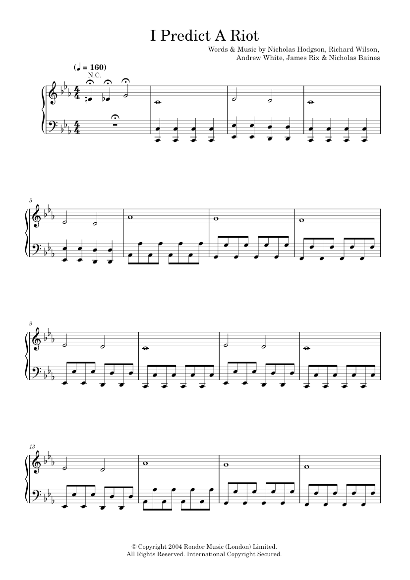 Play Official version of I predict a riot Sheet Music by Kaiser Chiefs ...