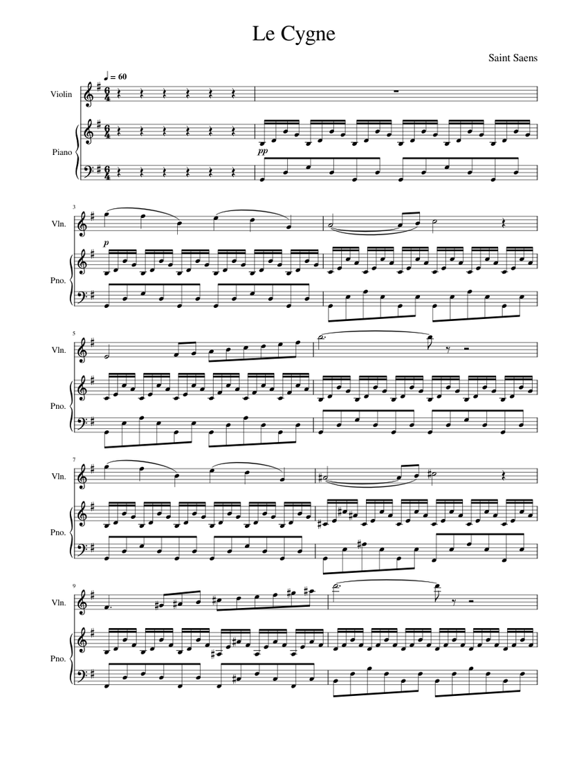 Saint Saens - Le Cygne Sheet music for Piano, Violin (Mixed Duet) | Musescore.com