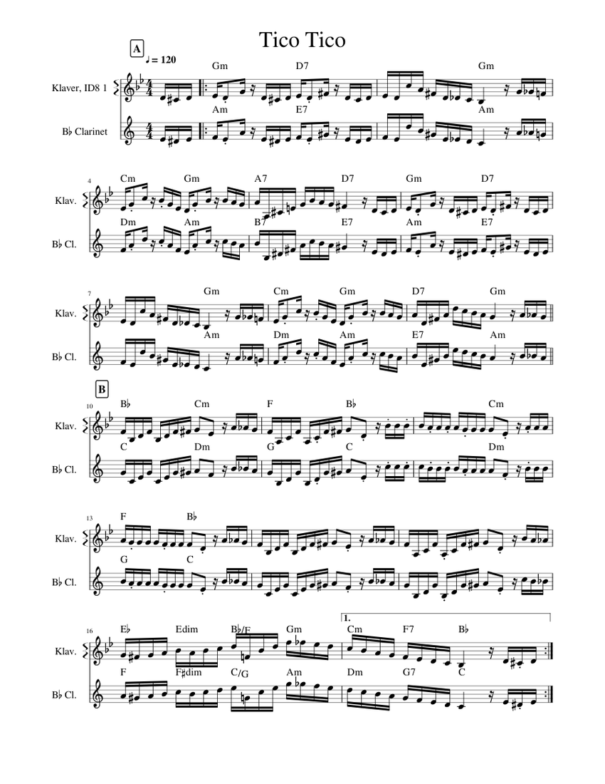Tico Tico Sheet music for Piano, Clarinet in b-flat (Solo) | Musescore.com