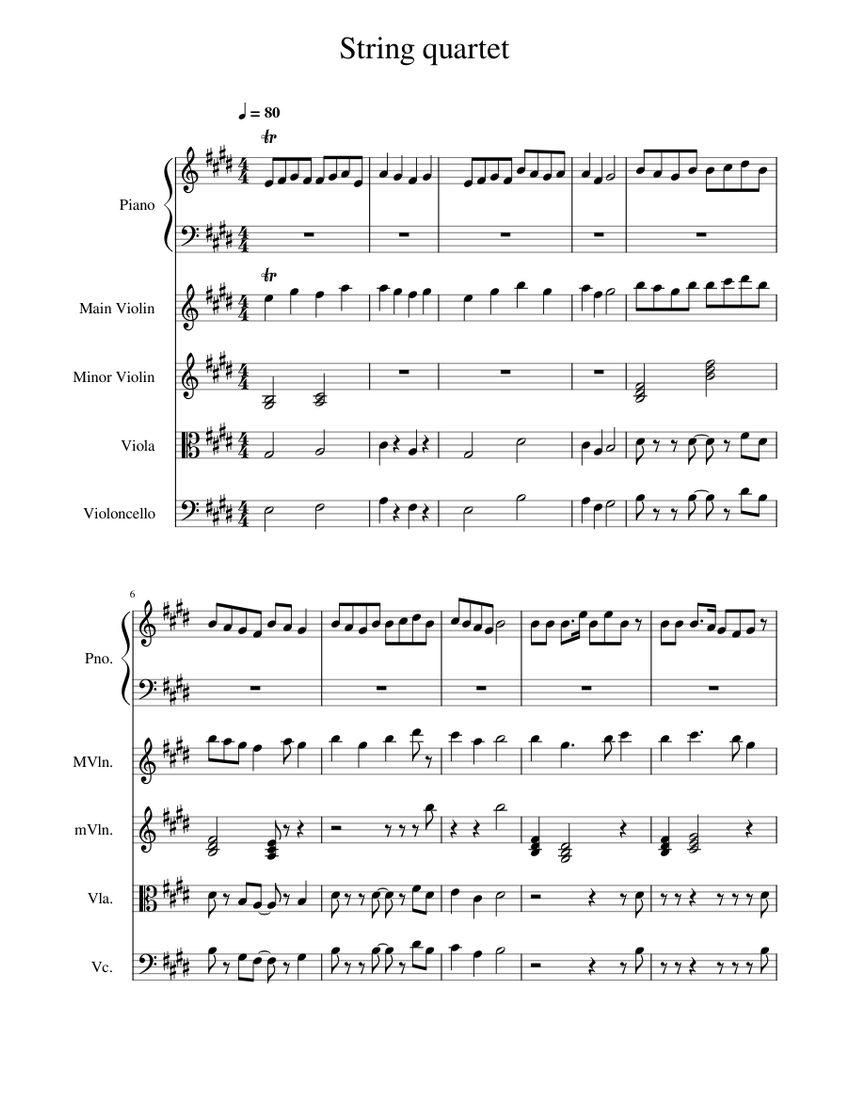 String Quartet + Piano Sheet music for Piano, Violin, Viola, Cello (String Quartet) | Musescore.com