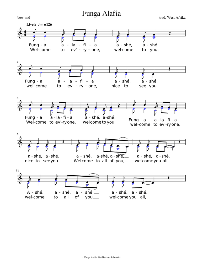 Funga Alafia A/T stem Sheet music for Piano, Soprano, Alto, Tenor ...
