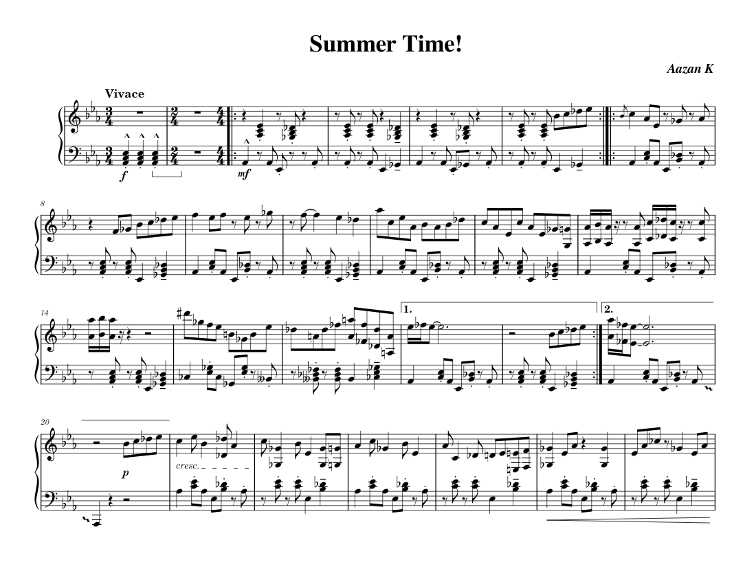 Summer Time Sheet Music for Piano (Solo) | MuseScore.com