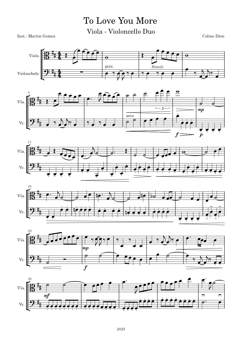 To love you more Sheet Music for Viola, Cello (String Duet) | MuseScore.com