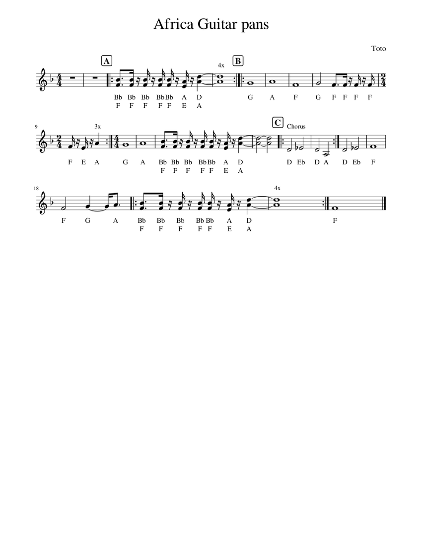 Africa Guitar pans Sheet music for Piano (Indoor Percussion Ensemble ...
