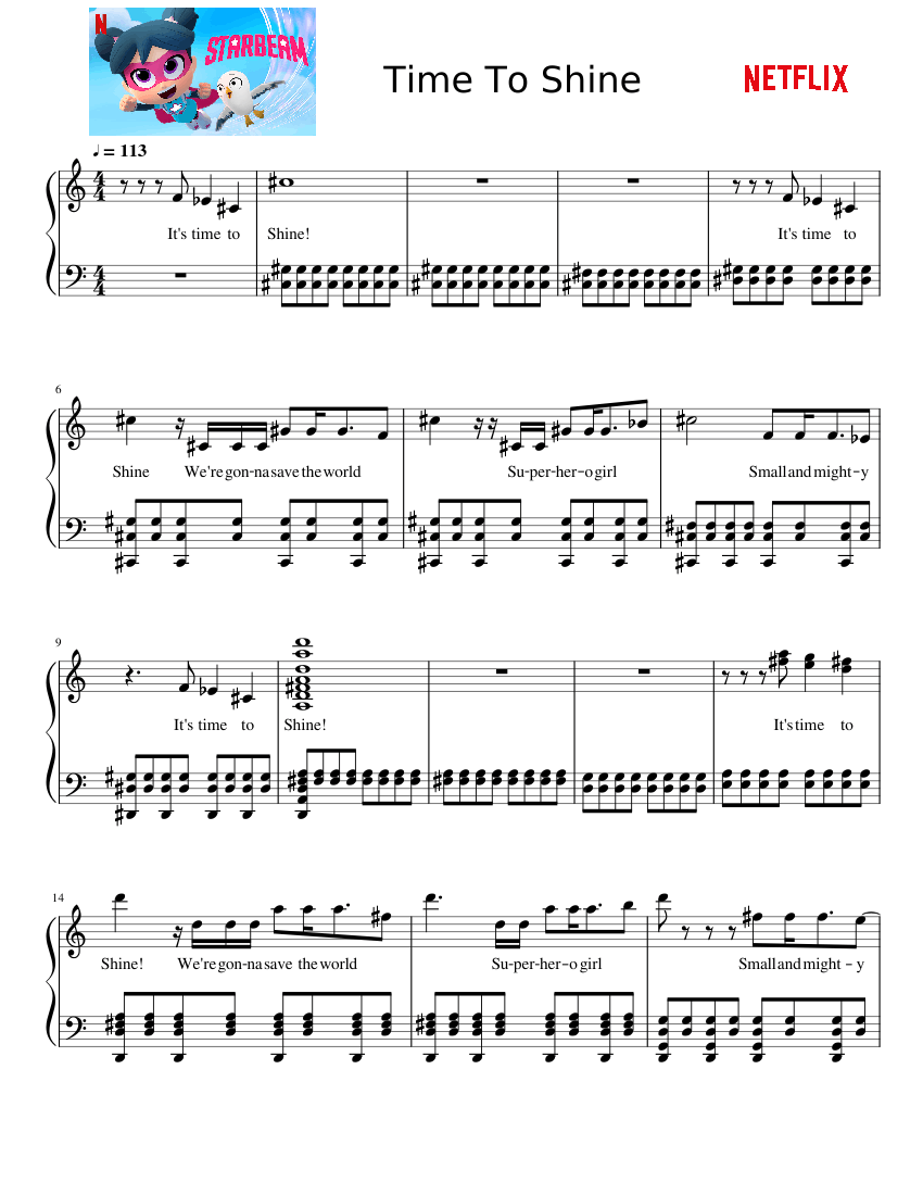 Time To Shine (Theme from "StarBeam") - Netflix Jr. Sheet music for ...