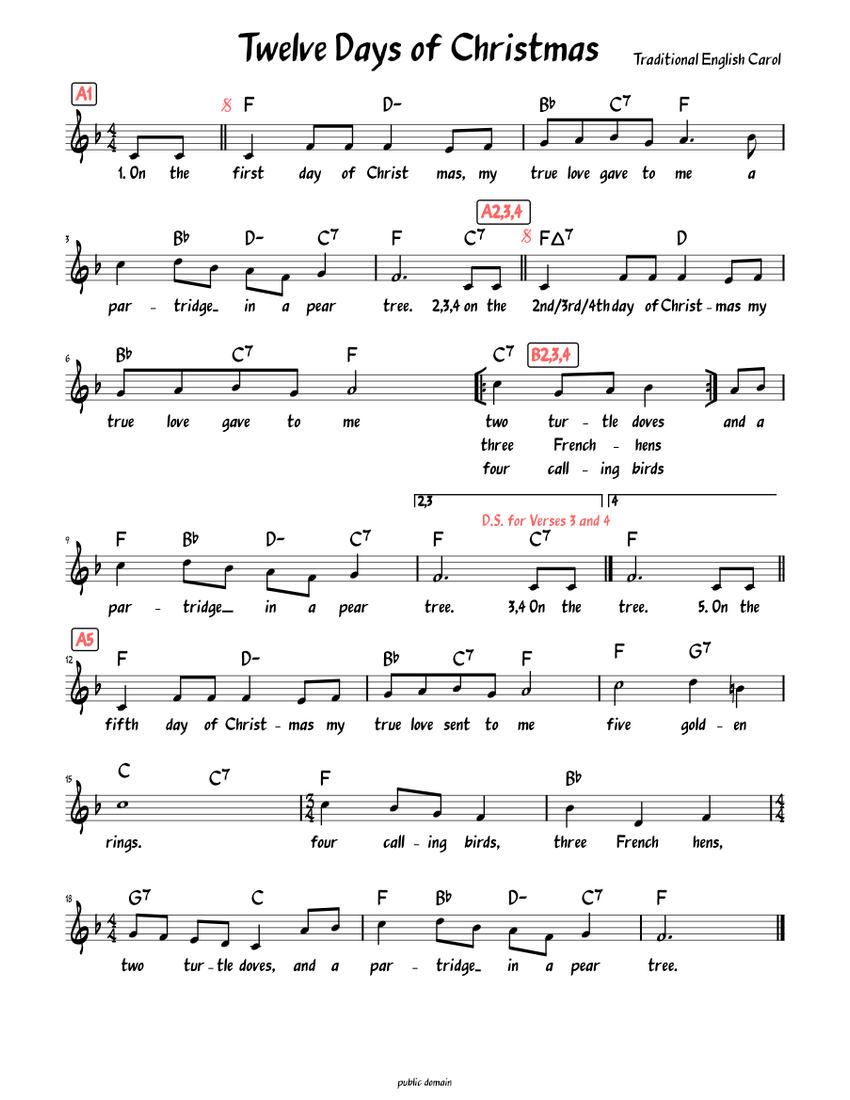 Twelve Days of Christmas (Lead sheet with lyrics ) Sheet music for ...