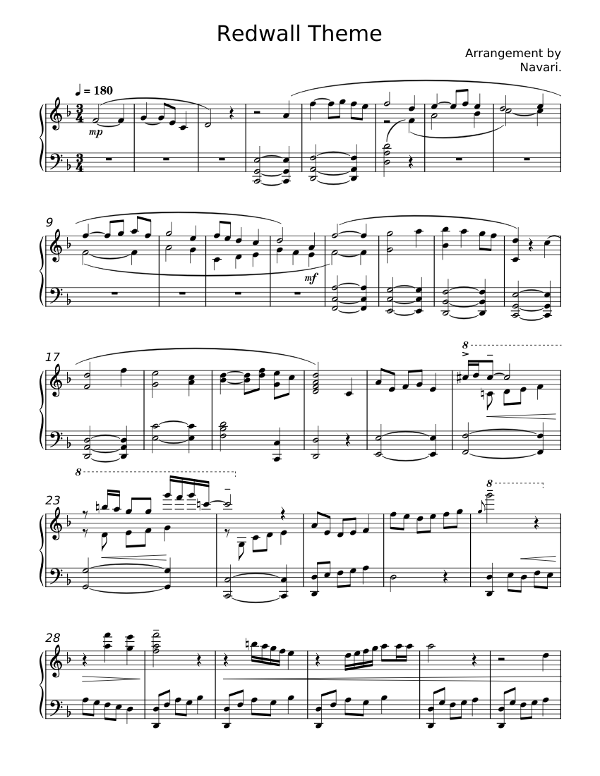 Redwall Theme - Misc Cartoons Sheet Music for Piano (Solo) | MuseScore.com