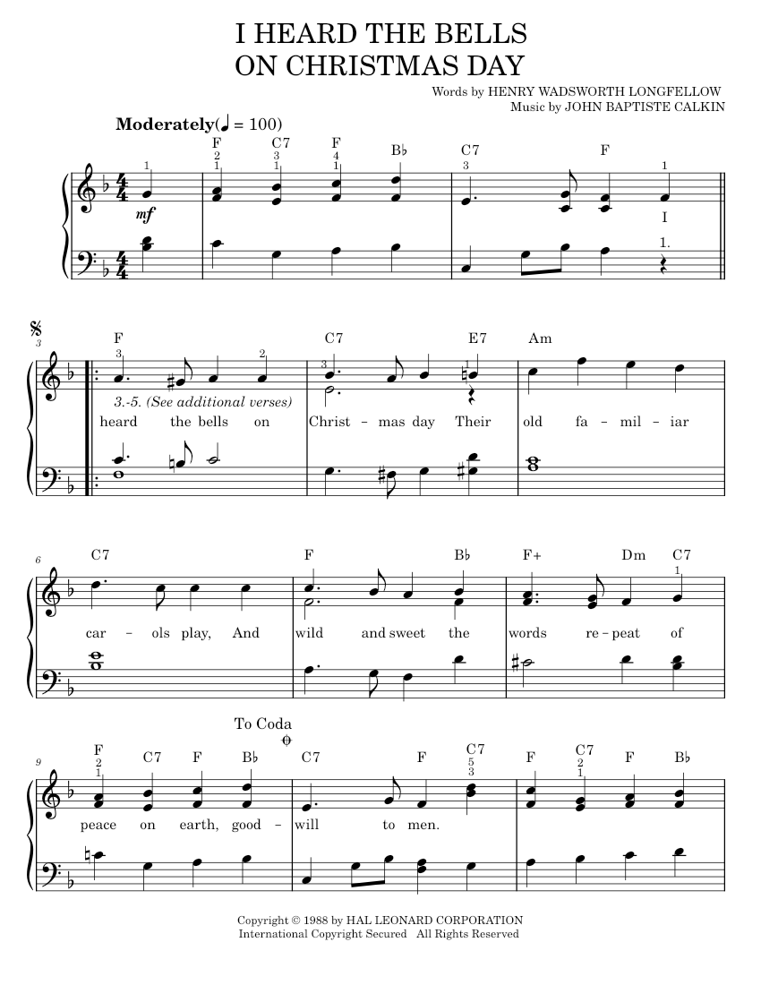 Play Official version of I Heard The Bells On Christmas Day sheet music ...