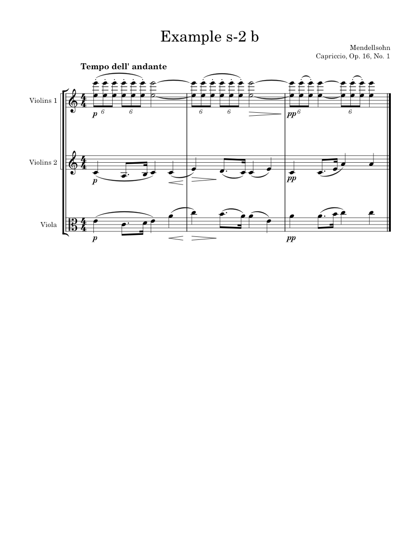 CAPRICE in A minor, Op.16 No.1 – Felix Mendelssohn Example S-2 strings b Sheet music for Viola ...