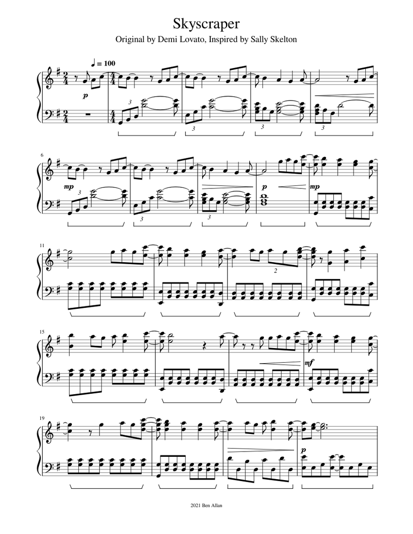 Skyscraper - Sally Skelton The Voice Australia – Demi Lovato Sheet music for Piano (Solo) Easy ...