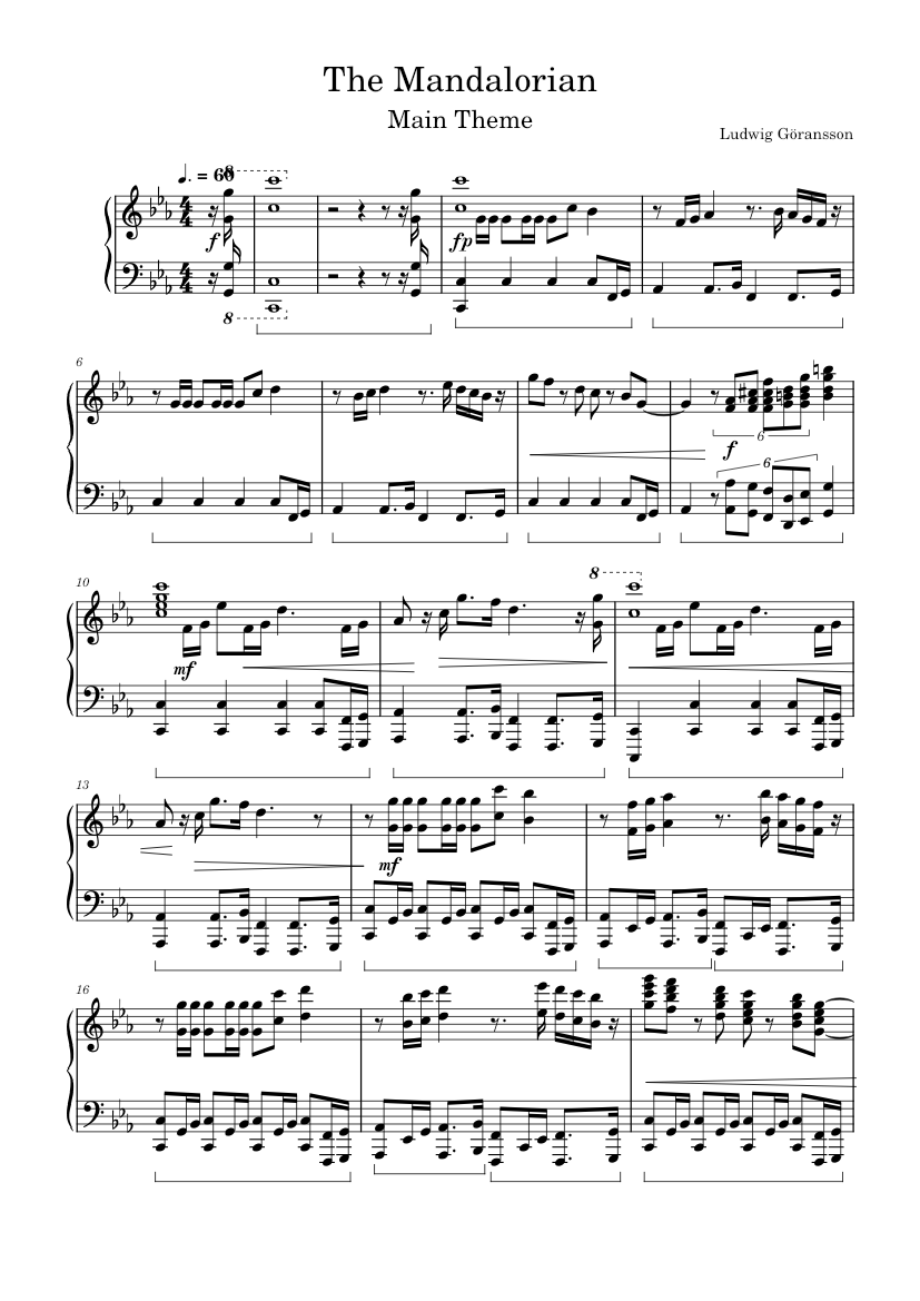 The Mandalorian – Ludwig Göransson , Sheet music for Piano (Solo ...
