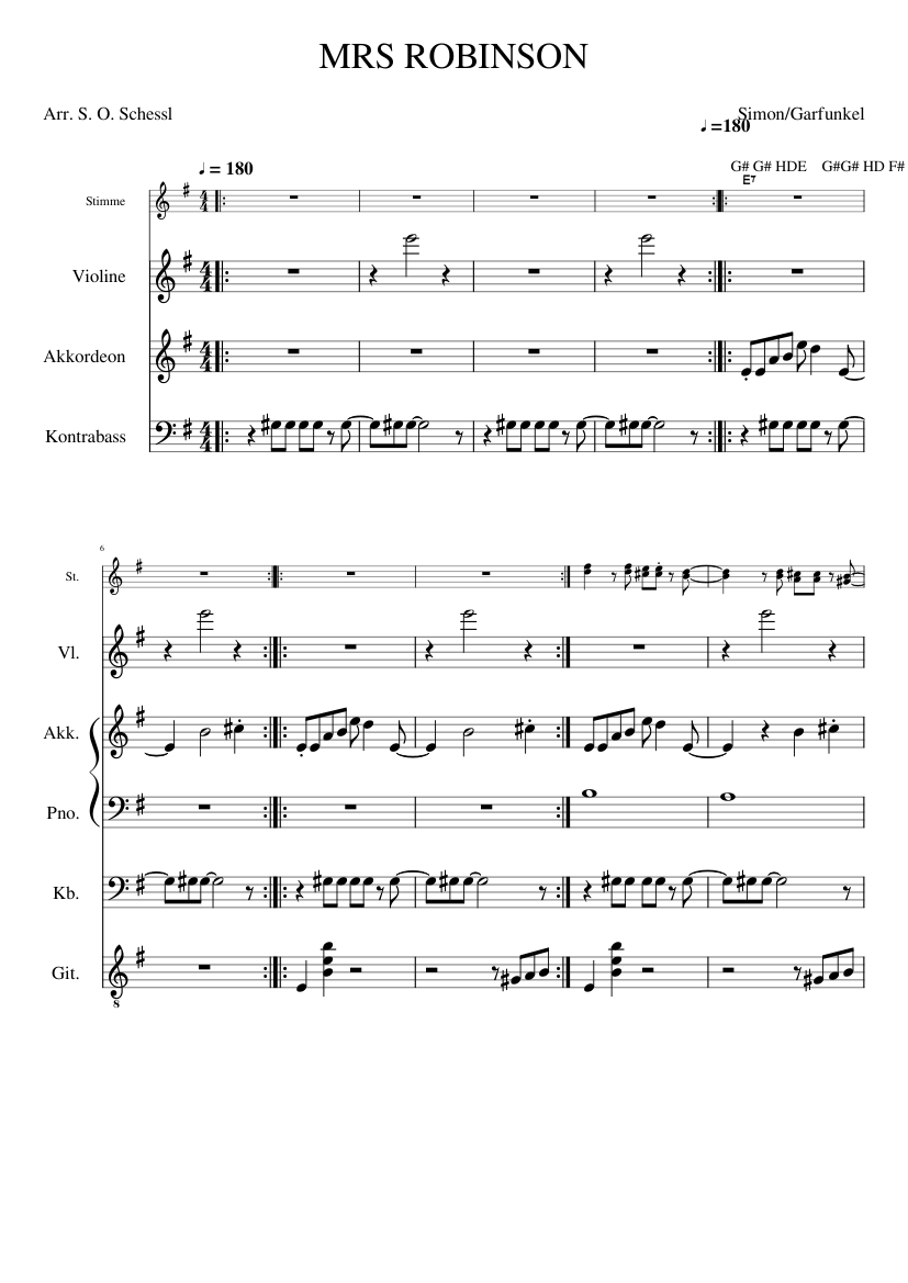 Mrs Robinson 2 Sheet music for Piano, Accordion, Vocals, Contrabass ...