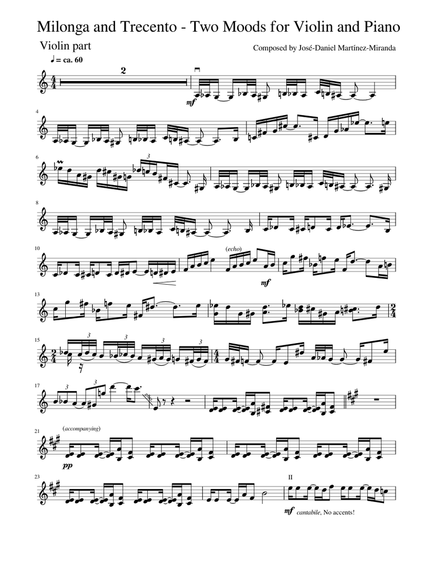 Milonga and Trecento - Two Moods for Violin and Piano - Violin Part ...