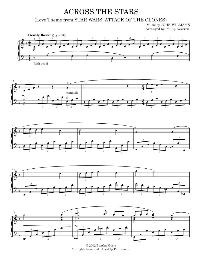 Play Official version of Across the stars Sheet Music by John Williams ...