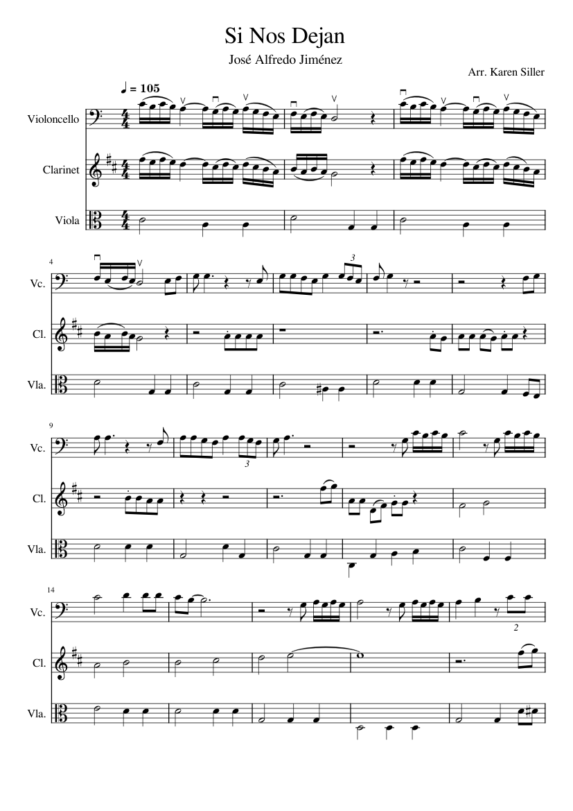 Si Nos Dejan Sheet music for Viola, Cello, Clarinet other (Mixed Trio) | Musescore.com