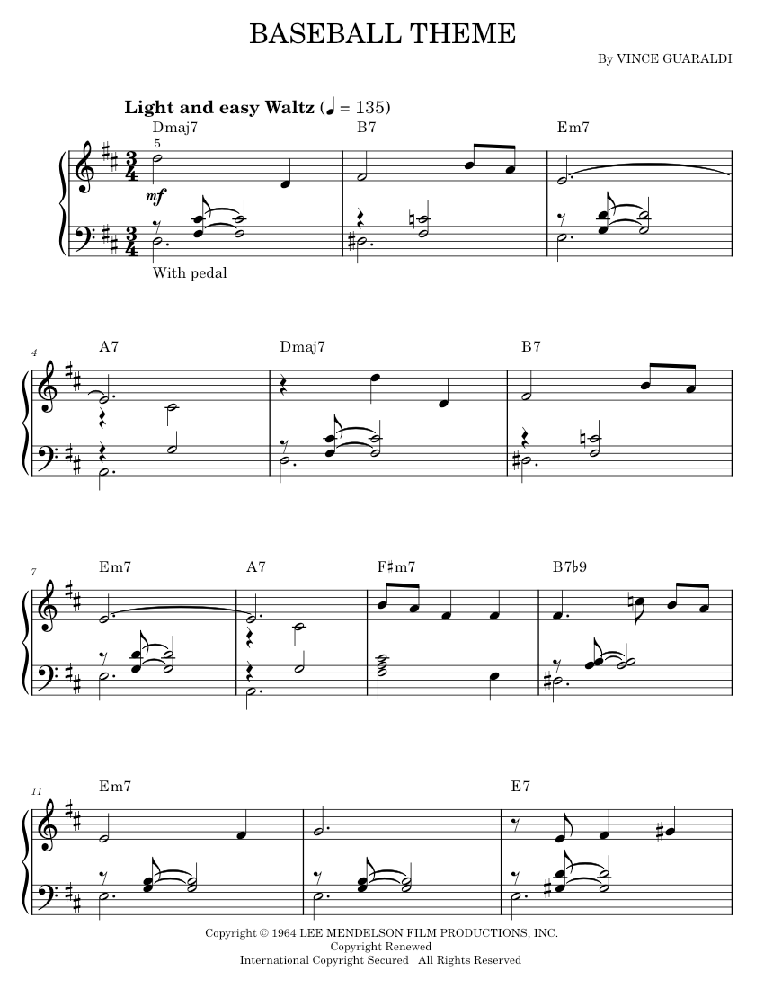 Baseball Theme Sheet music for Piano: Music Notes