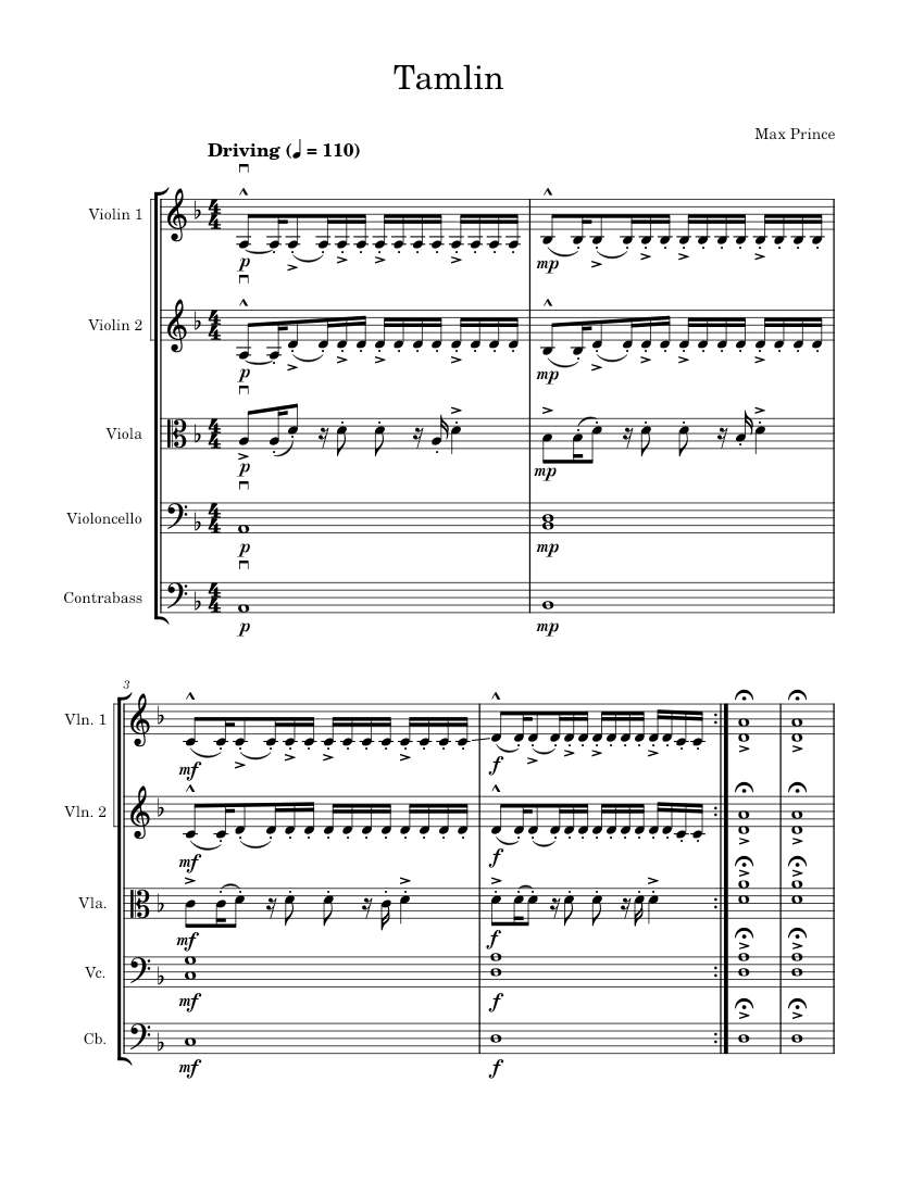 Tamlin Sheet music for Contrabass, Violin, Viola, Cello (String Quintet ...