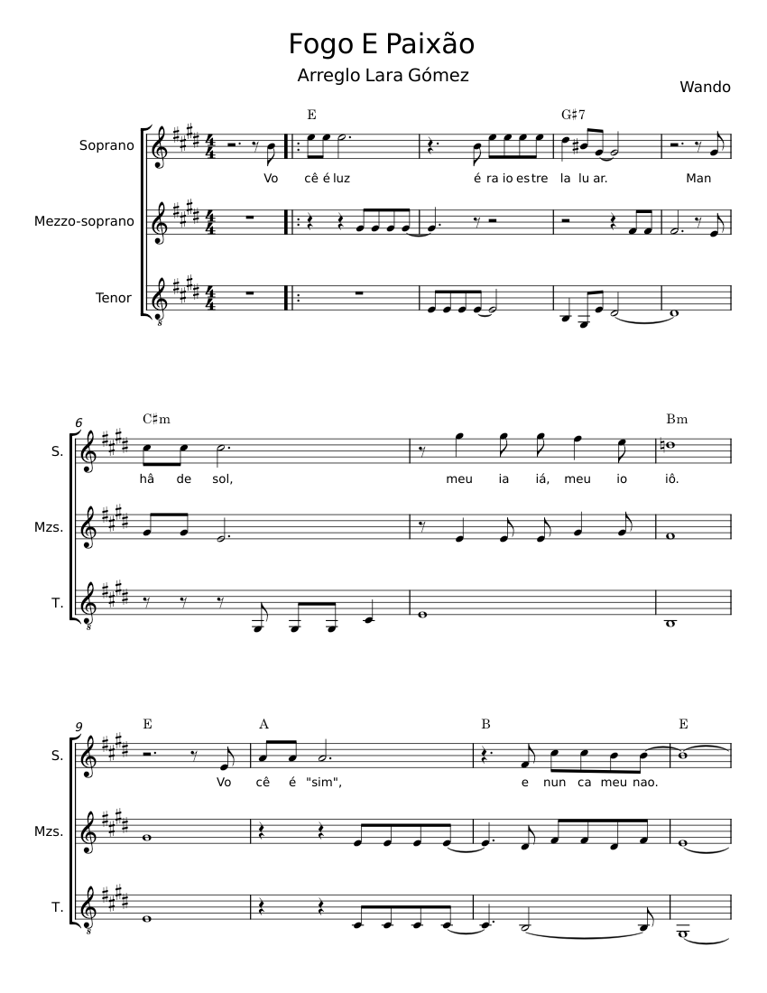 Fogo e paixão - Wando Sheet Music with Chords for Synthesizer (Mixed ...