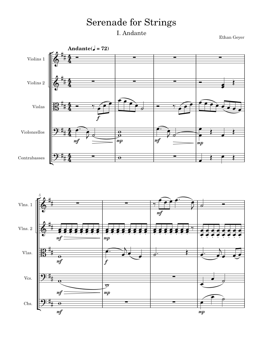 Serenade for Strings - Ethan Geyer, I. Andante Sheet music for Strings group (String Ensemble ...