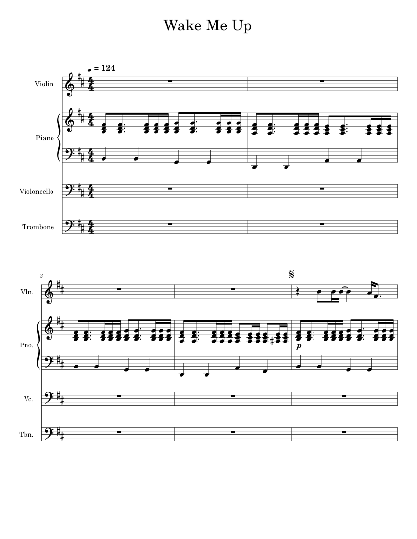 Wake me up – Avicii Sheet music for Piano, Trombone, Violin, Cello ...