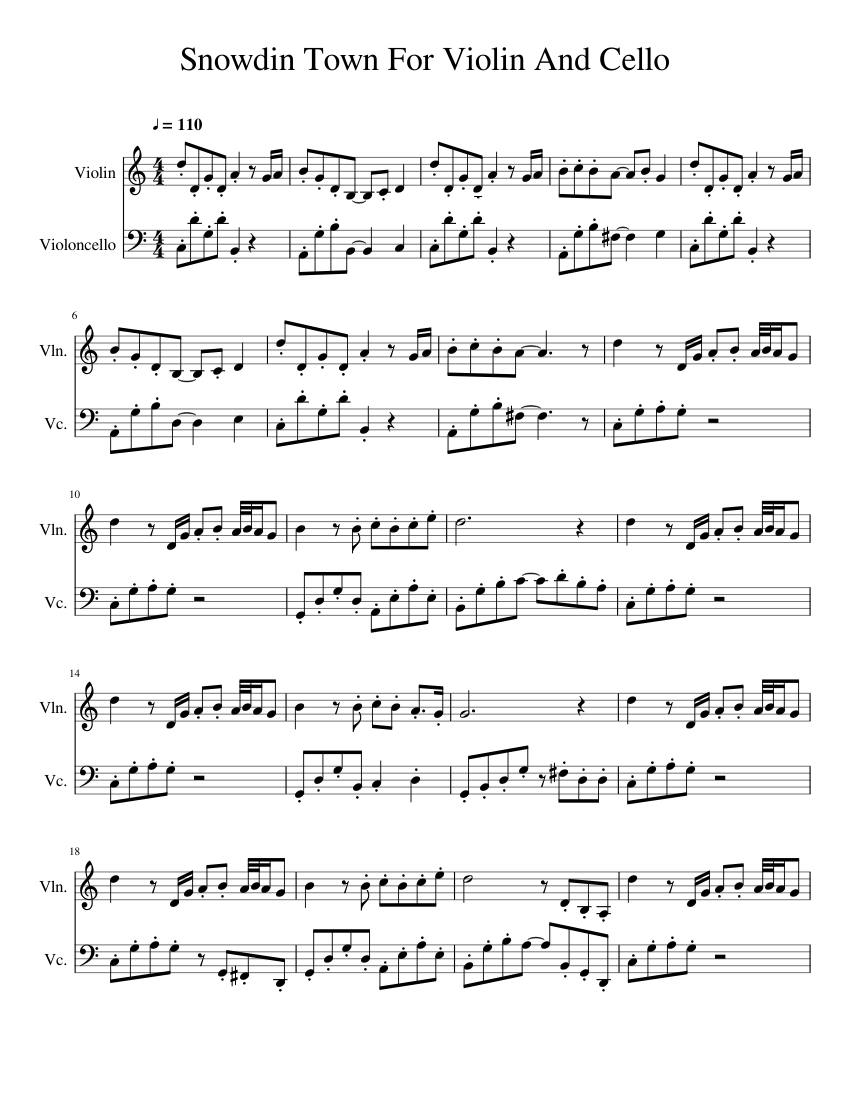 Snowdin Town - Toby Fox Sheet music for Violin, Cello (String Duet ...