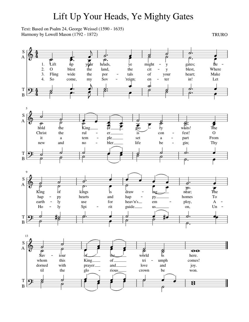 Lift Up Your Heads, Ye Mighty Gates Sheet music for Soprano, Baritone ...