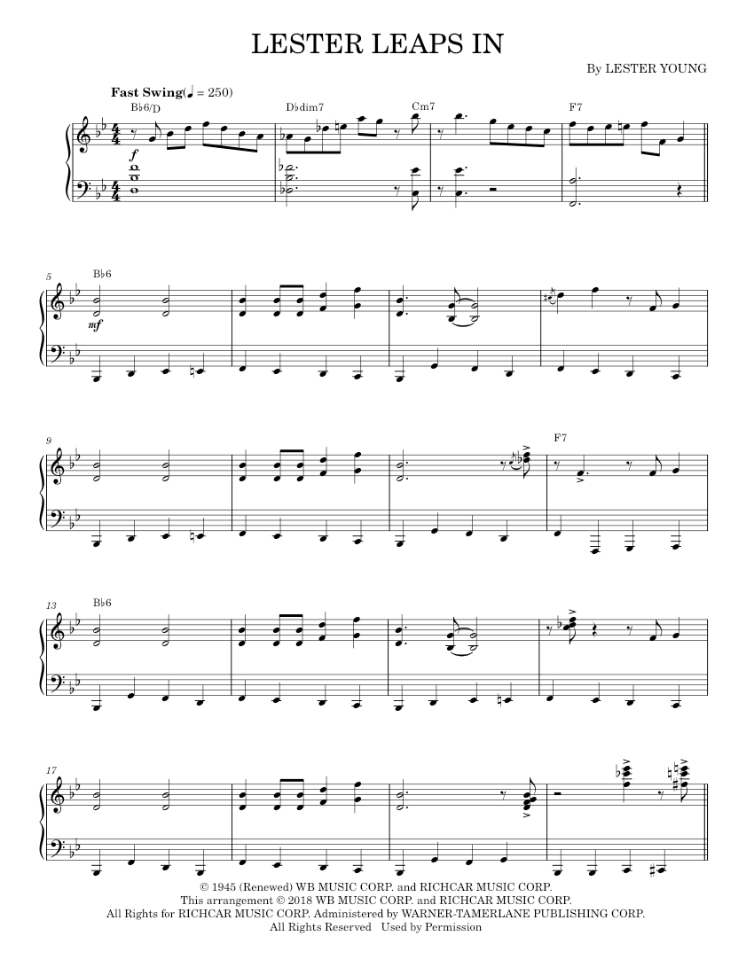 Play Official version of Lester Leaps In sheet music by Count Basie for Piano | MuseScore.com