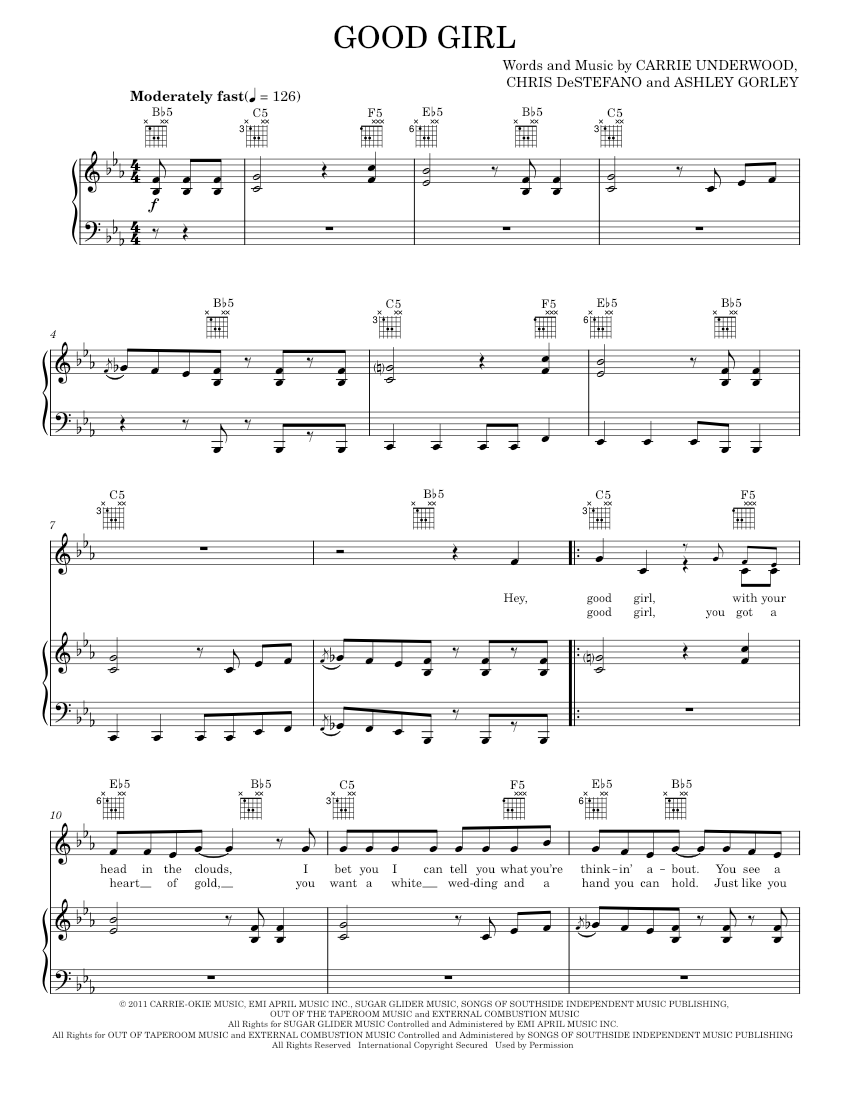 Play Official version of Good girl sheet music by Carrie Underwood for ...