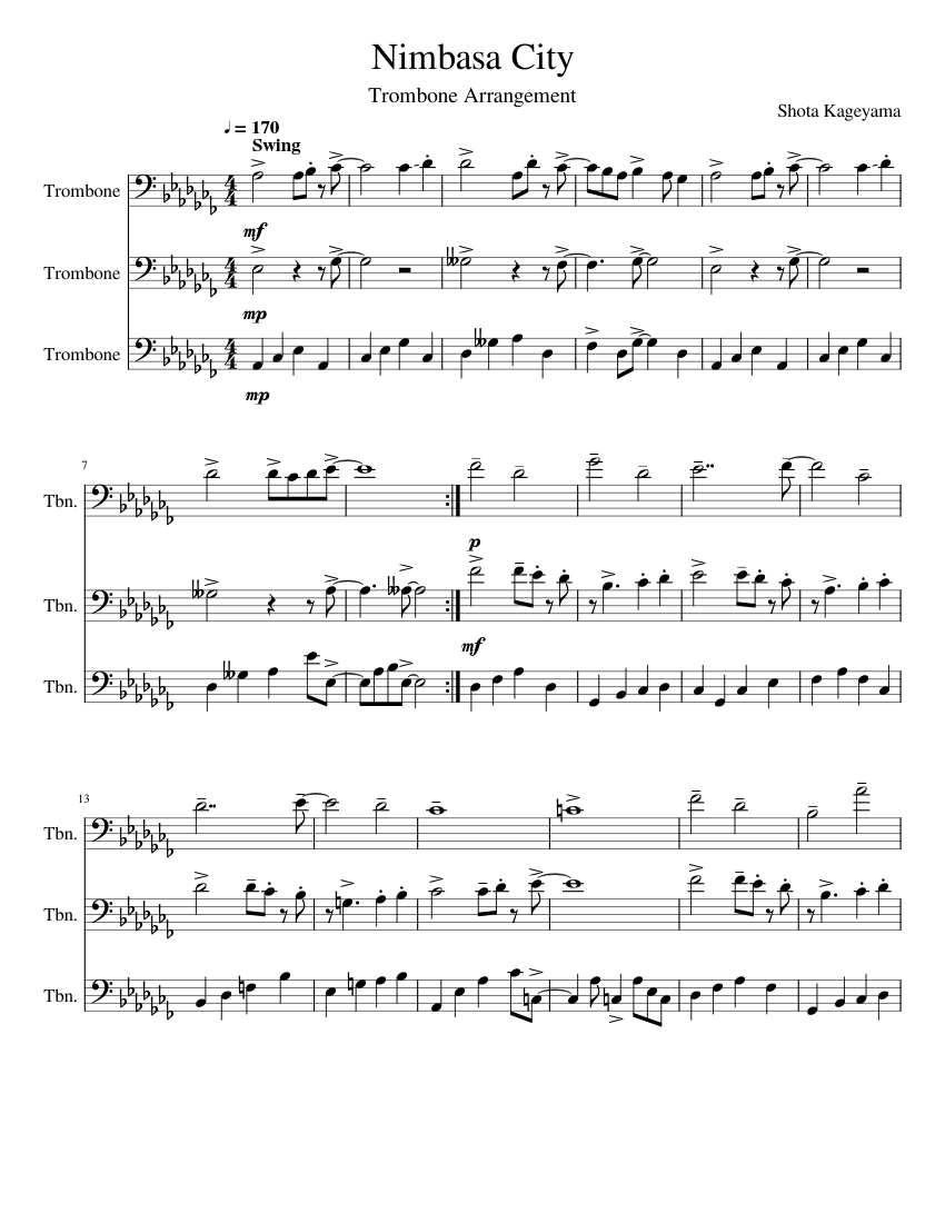 Nimbasa City Sheet music for Trombone (Brass Trio) | Musescore.com