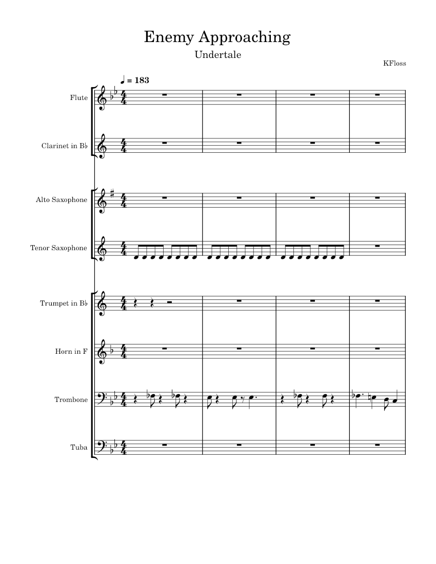 Enemy Approaching - Undertale – Toby Fox Enemy Approaching Sheet music for Trombone, Tuba, Flute ...