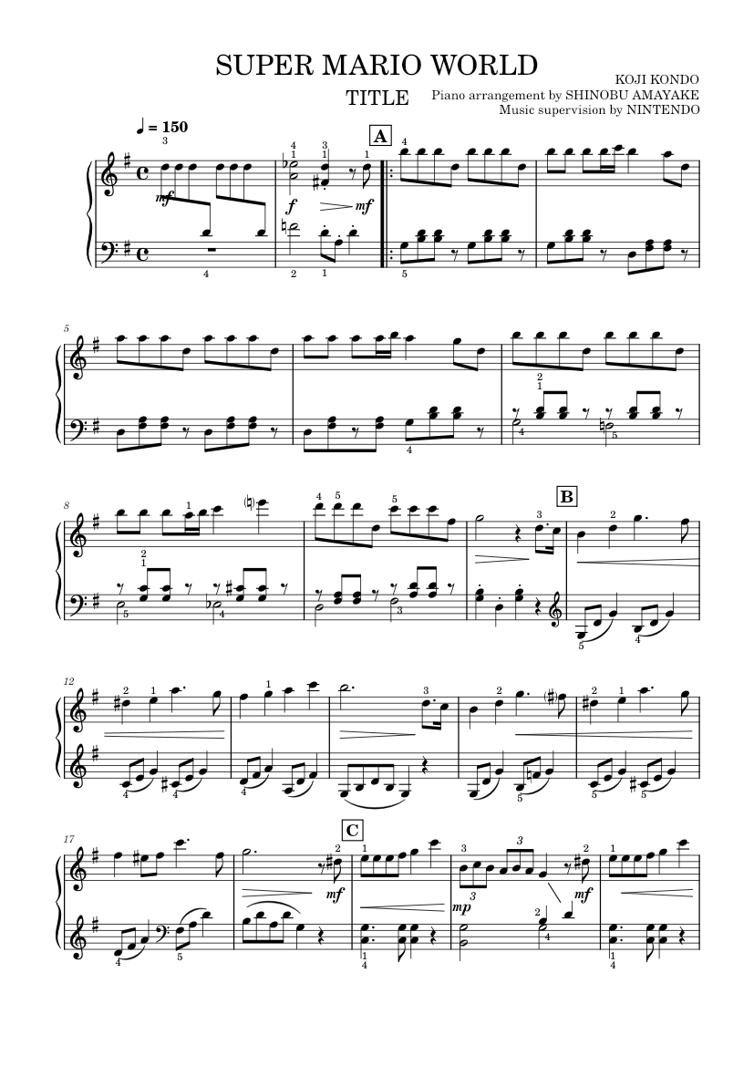 Super Mario World - Title Theme – Koji Kondo SUPER MARIO WORLD Sheet ...
