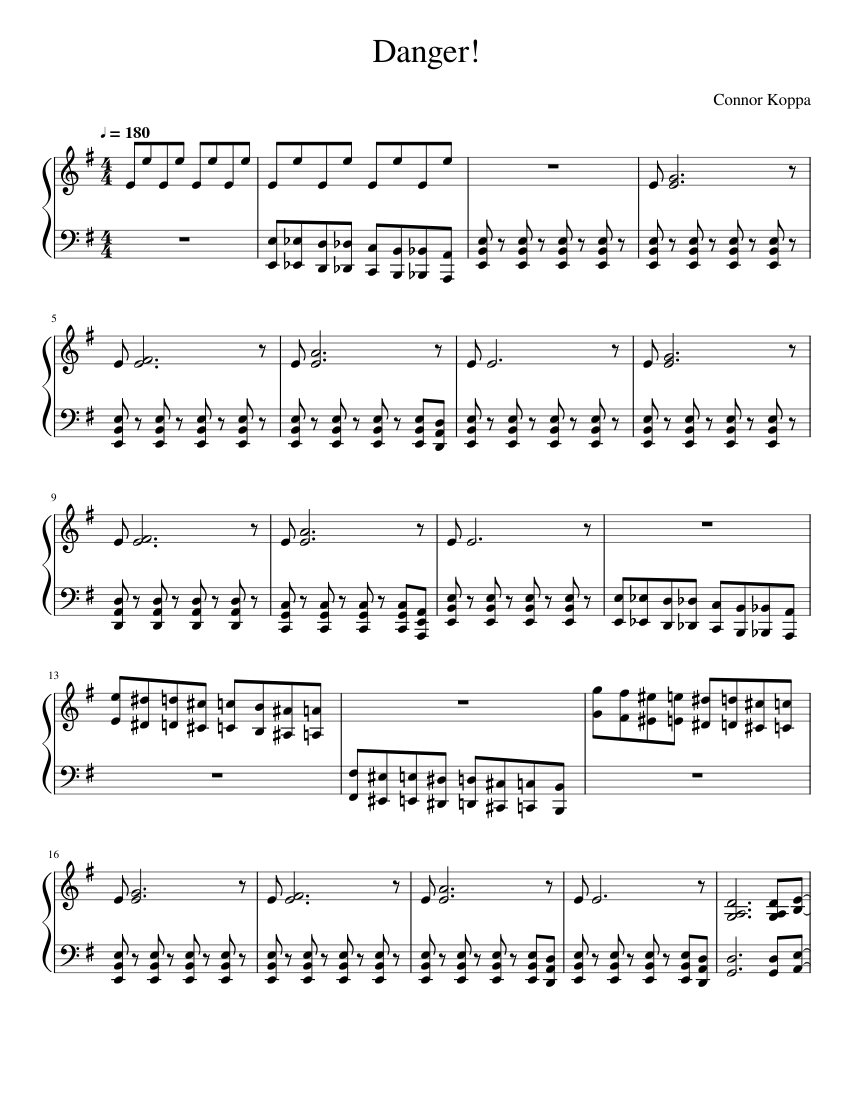 Danger! Sheet music for Piano (Solo) | Musescore.com