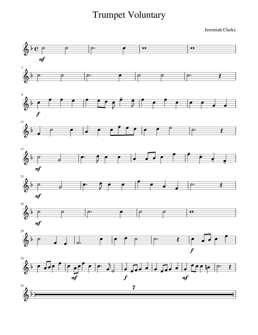 trumpet voluntary Sheet music for Piano (Solo) Easy | Musescore.com