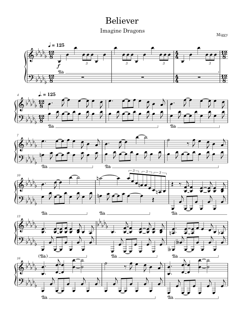 Believer - Imagine Dragons Sheet music for Piano (Solo) | Musescore.com