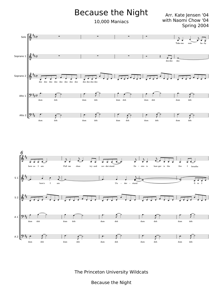 Because the Night Sheet music for Alto, Vocals (Choral) | Musescore.com