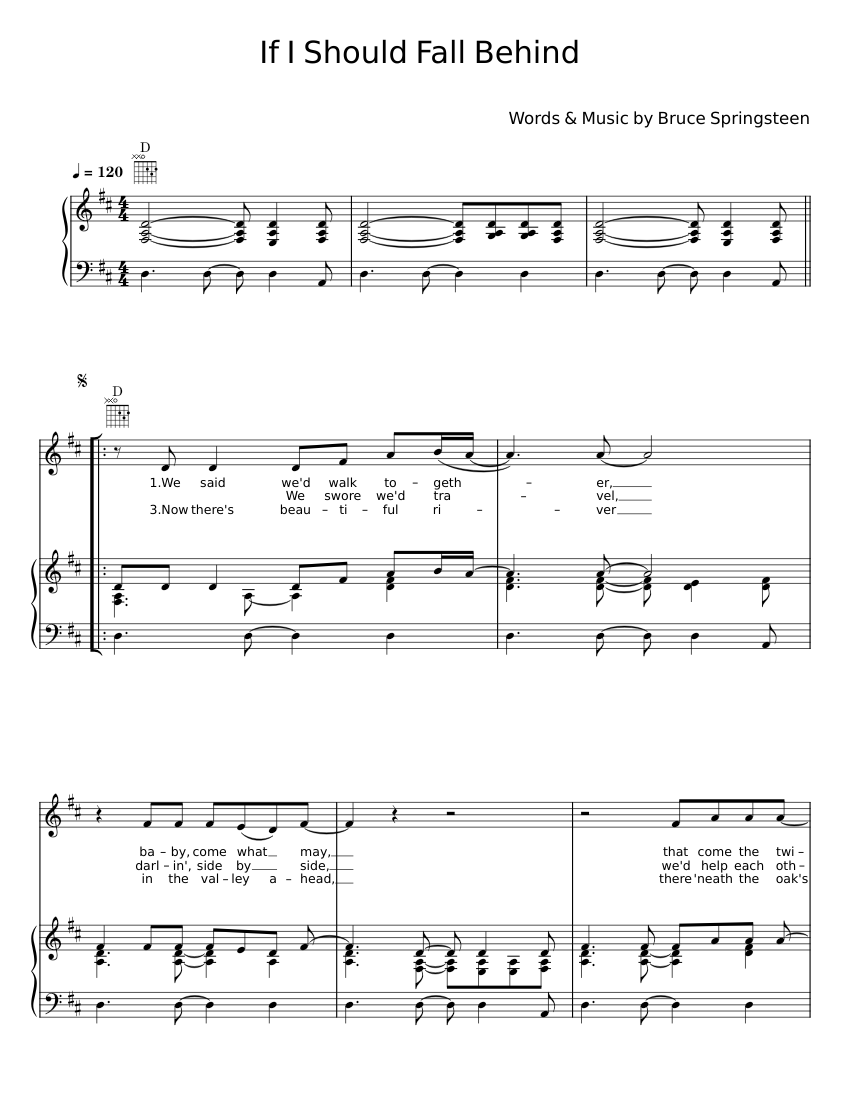 If i should fall behind - Bruce Springsteen Sheet Music with Chords for ...