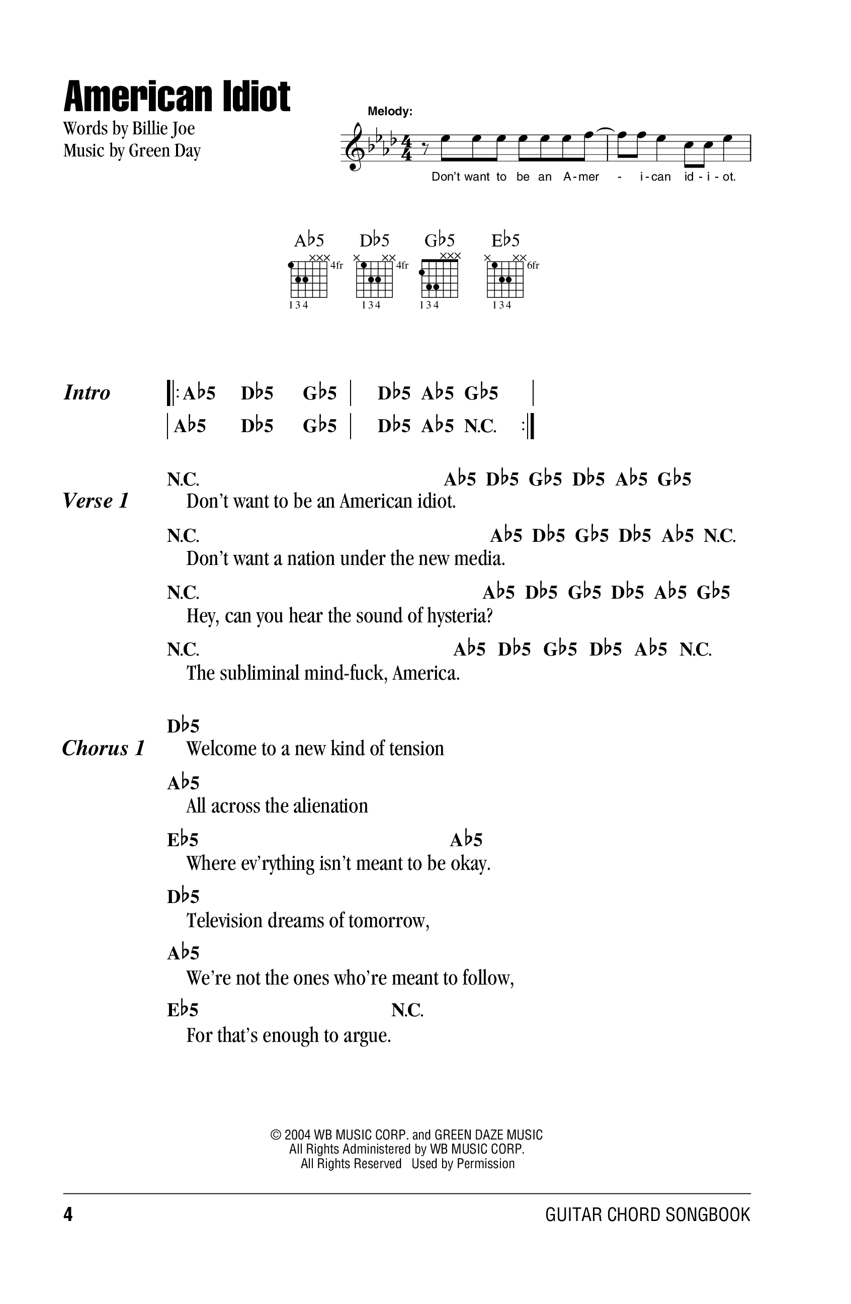 Play Official version of American idiot Sheet Music by Green Day for ...