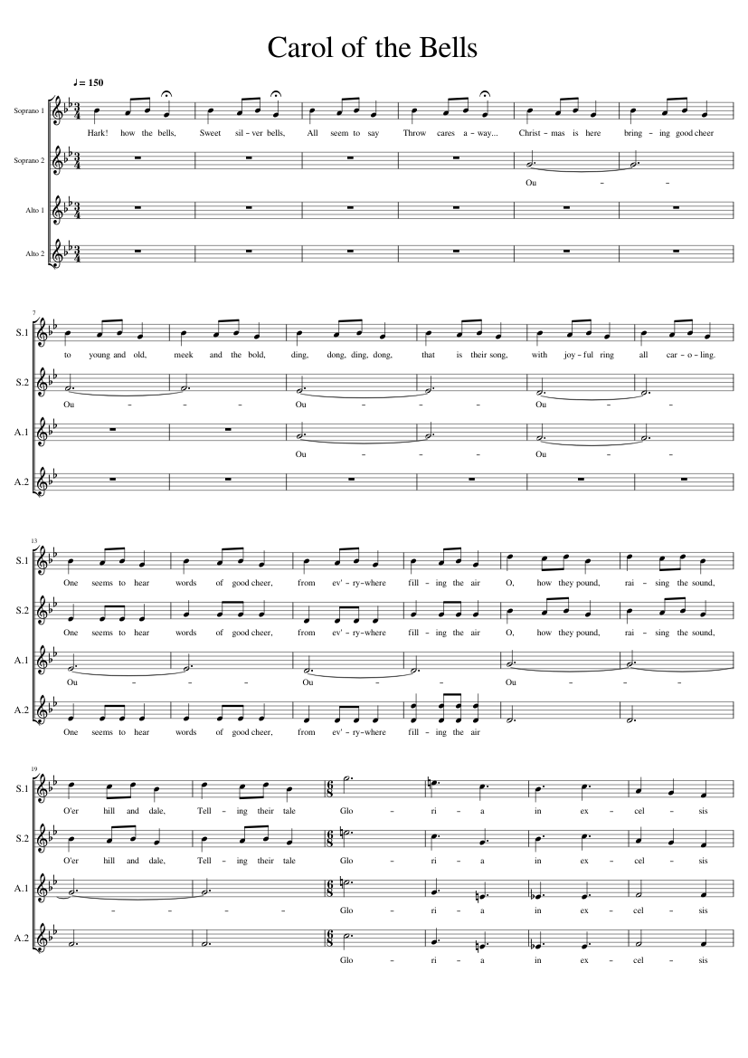 Carol of the Bells Sheet Music for Soprano, Alto (Choral) | MuseScore.com
