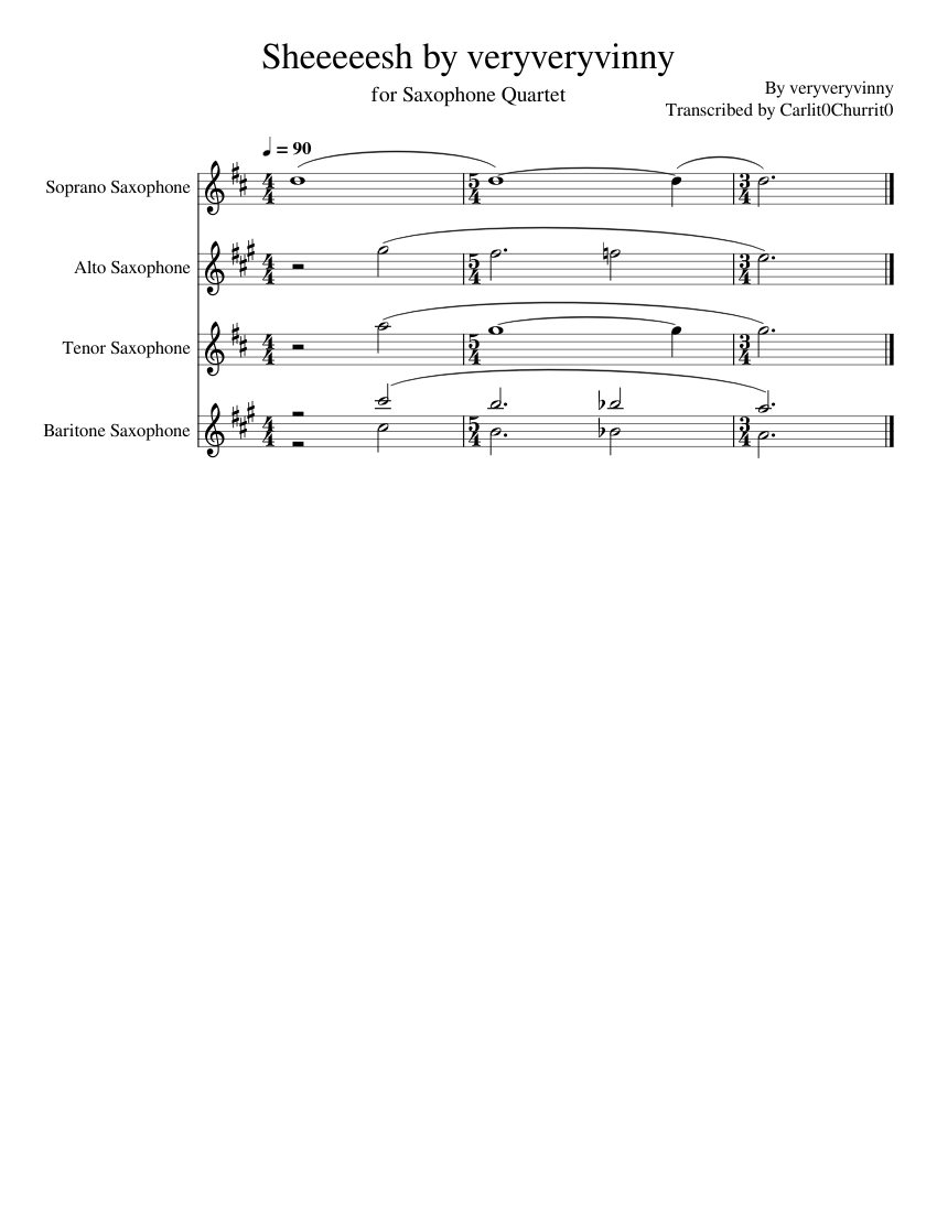 Sheeeeesh by veryveryvinny for Saxophone Quartet Sheet music for ...
