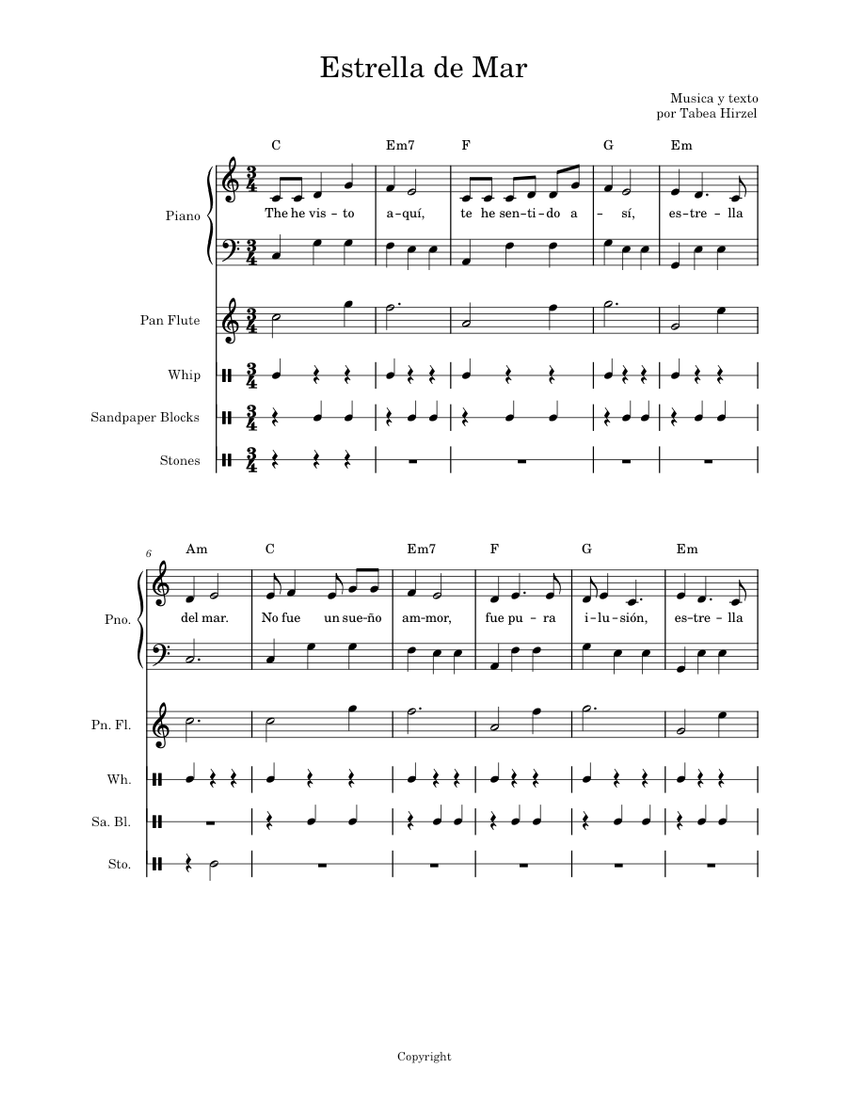 Estrella_de_Mar Sheet music for Piano, Flute other, Sand block, Effect ...