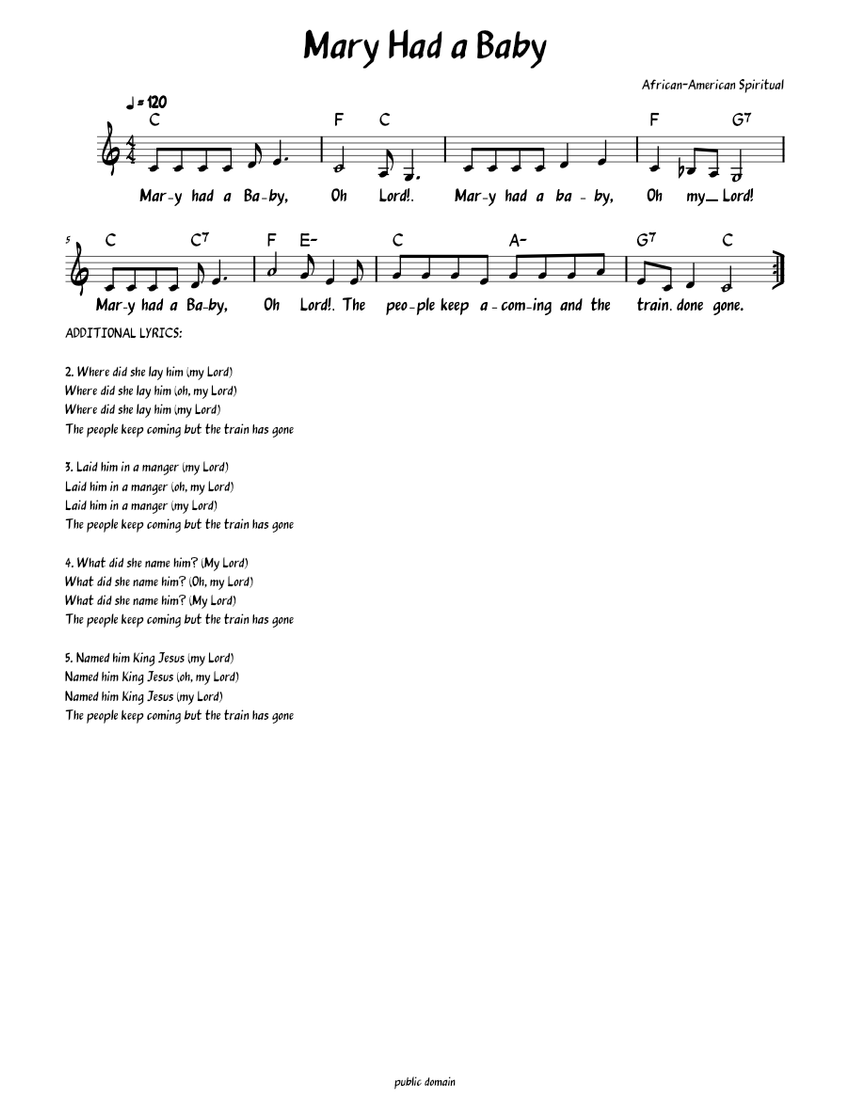 Mary Had a Baby (Lead sheet with lyrics ) Sheet music for Piano (Solo ...