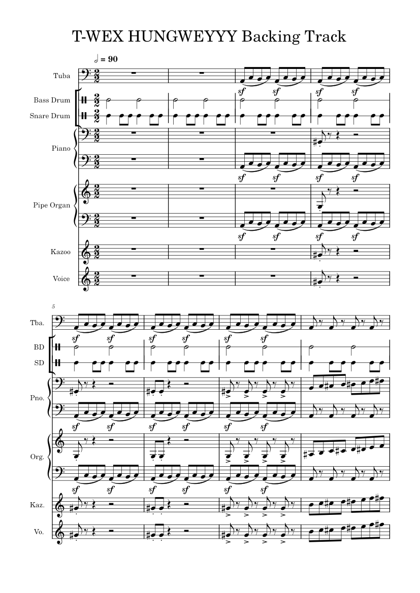 T-Rex Hungry Backing Track Sheet Music for Piano, Organ, Tuba, Vocals ...