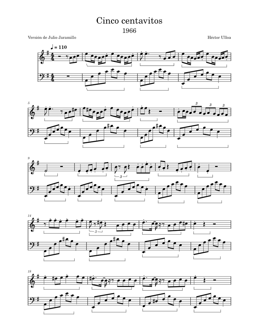 Jorge Ulloa - Cinco centavitos(Julio Jaramillo) Sheet music for Piano ...
