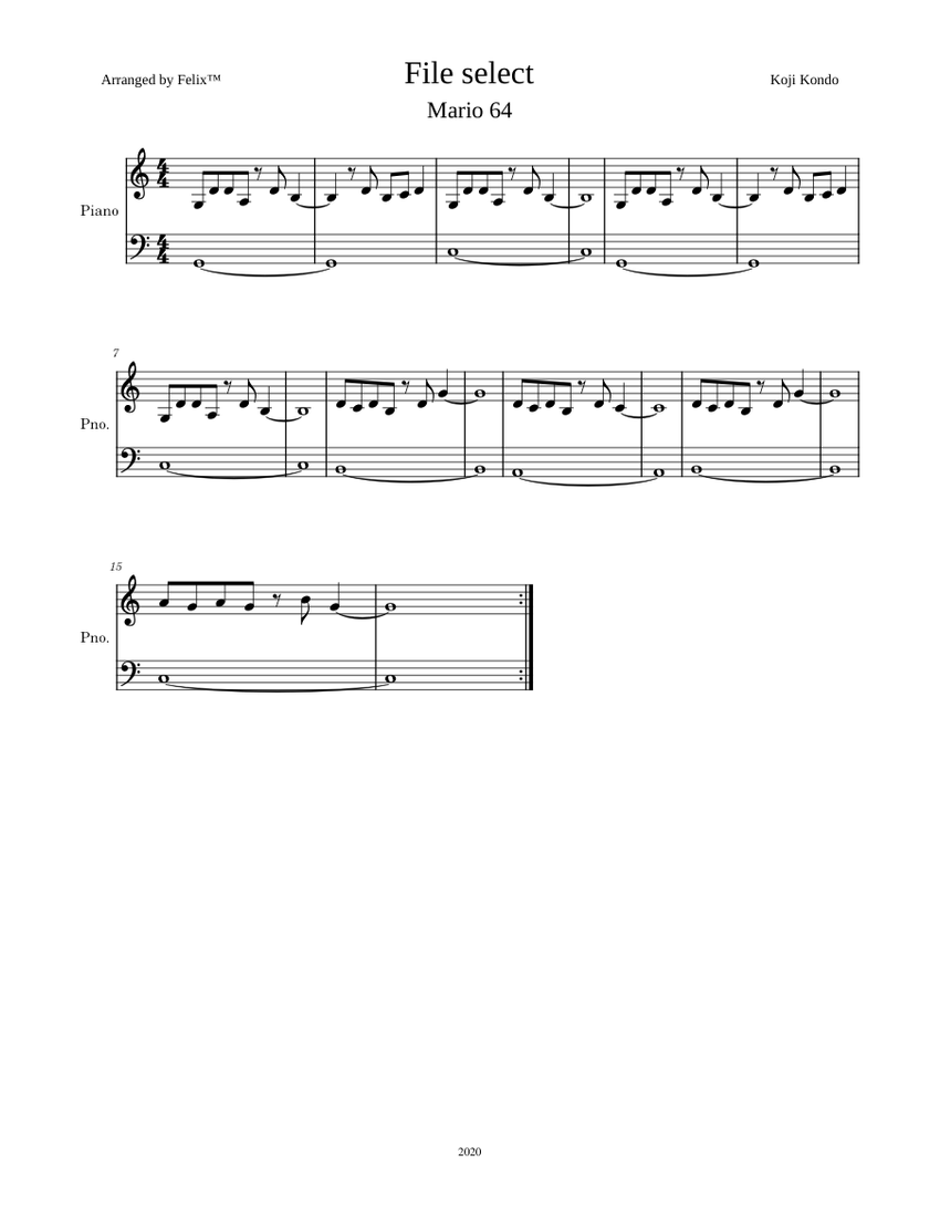 File select - Mario 64 Sheet music for Piano (Solo) | Musescore.com