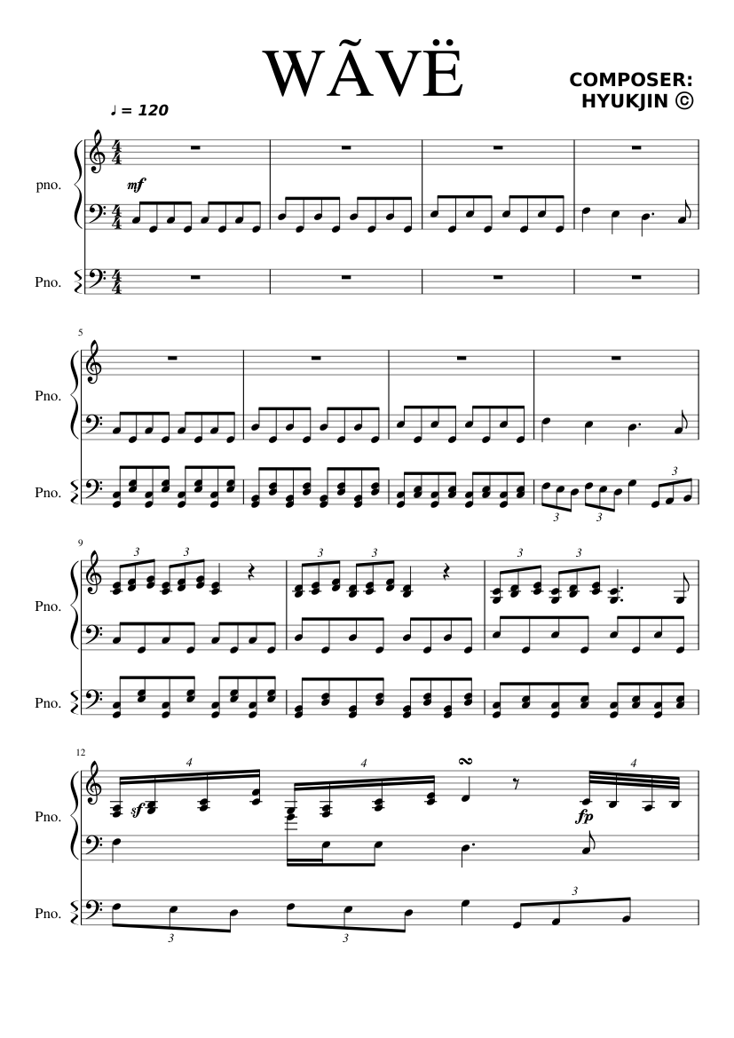 Wave (hyuk) Sheet music for Piano (Alto Sax Piano Duet) | Musescore.com