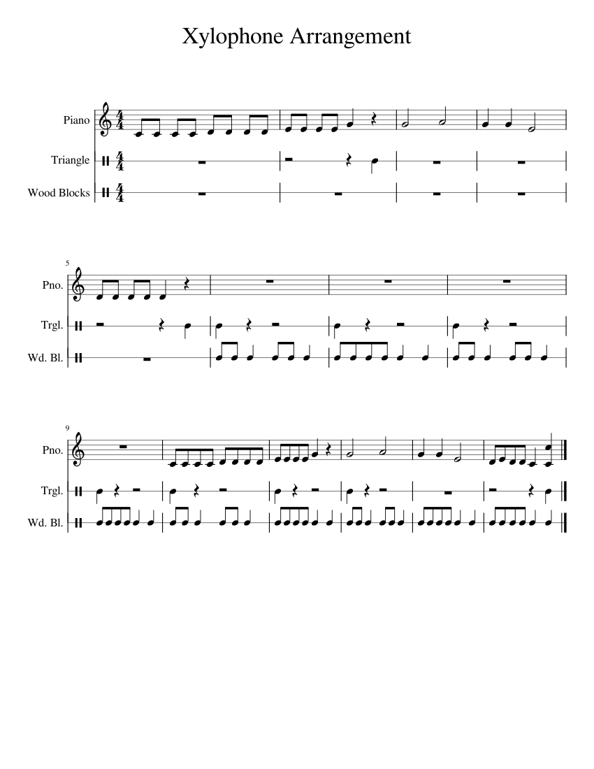 Xylo arrangement Sheet music for Piano, Triangle, Woodblock (Mixed Trio ...